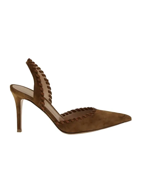 GIANVITO ROSSI Braided Suede Slingback Pumps - Brown