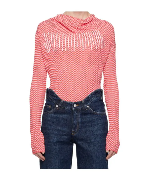 JEAN PAUL GAULTIER Gingham-pattern Asymmetric-collar Top