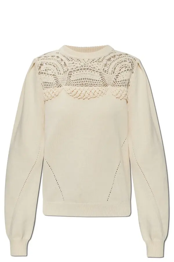 Ulla Johnson Crochet Sweater With Lace Embellishments