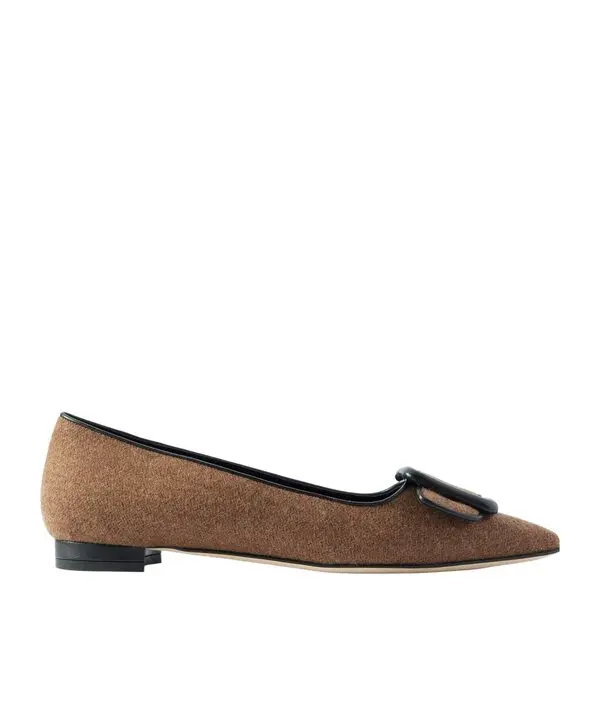 Manolo Blahnik Maysale Buckled Leather-trimmed Wool Point-toe Flats - Brown