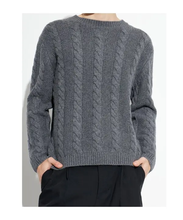 LISA YANG Cable Knit Crewneck Sweater - Grey