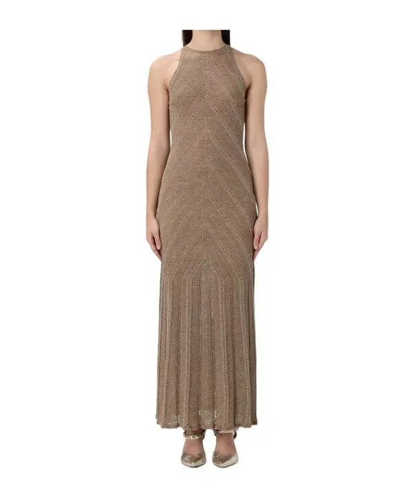 TWINSET Halterneck Maxi Dress With Perforated Design - Brown