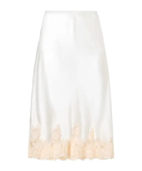 DÔEN Lace-trimmed Silk-satin Midi Skirt - White