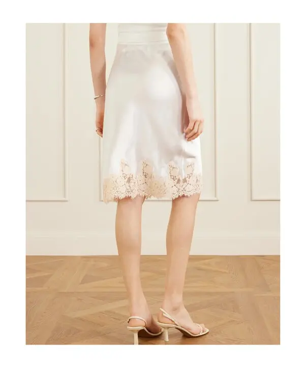 DÔEN Lace-trimmed Silk-satin Midi Skirt