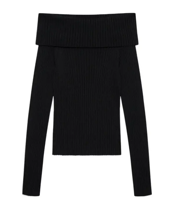ANINE BING Kira Off-shoulder Ribbed Sweater