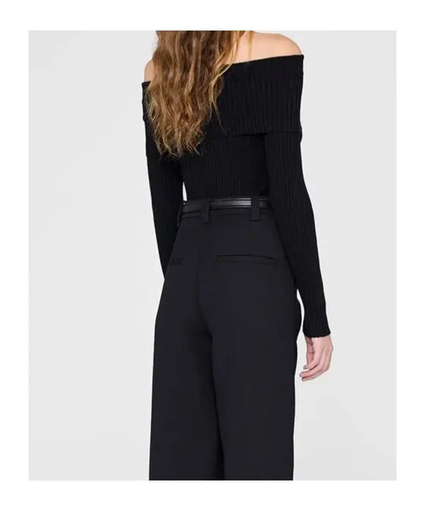 ANINE BING Kira Off-shoulder Ribbed Sweater