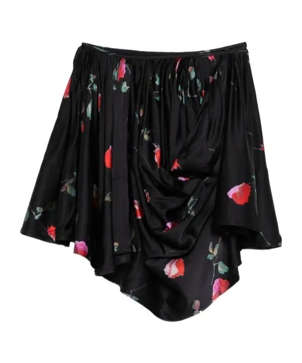 GANNI Printed Draped Mini Skirt - Black