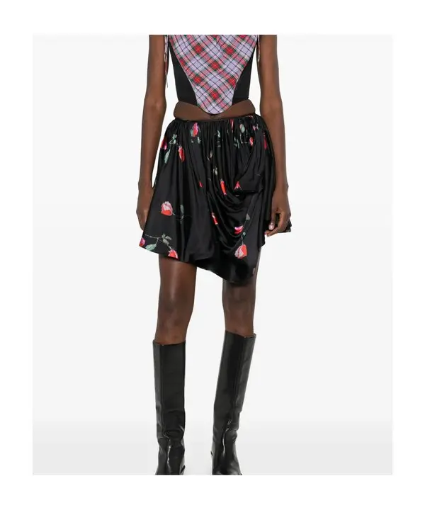 GANNI Printed Draped Mini Skirt - Black