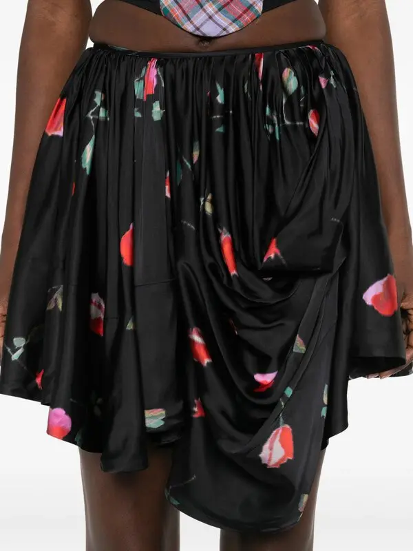 GANNI Printed Draped Mini Skirt - Black