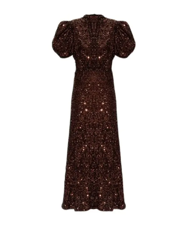 ROTATE BY BIRGER CHRISTENSEN Sequin Embellishment Puff Sleeve Midi Dress - Black
