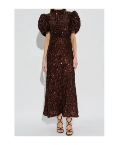 ROTATE BY BIRGER CHRISTENSEN Sequin Embellishment Puff Sleeve Midi Dress - Black