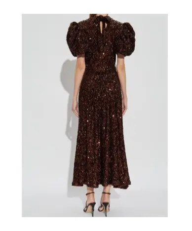 ROTATE BY BIRGER CHRISTENSEN Sequin Embellishment Puff Sleeve Midi Dress - Black