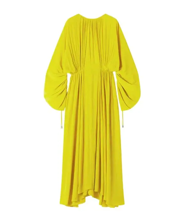 LANVIN Gathered Crewneck Midi Dress With Ruched Sleeves