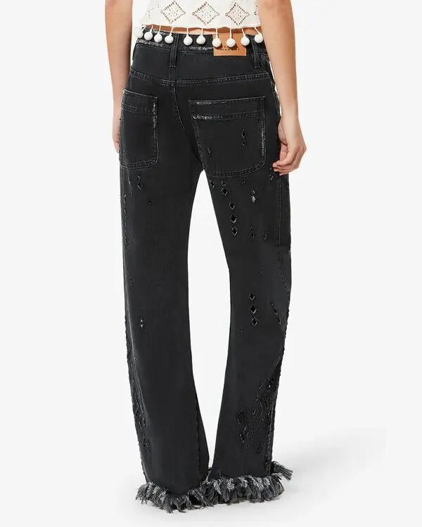 Isabel Marant Étoile High-waist Fringed Trim Trousers - Black