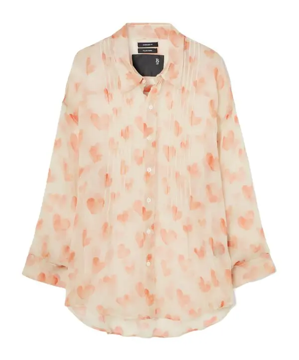R13 Pintucked Printed Silk Shirt - Nude