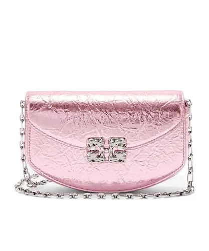 GANNI Lulu Wallet On Chain In Metallic - Silver Pink