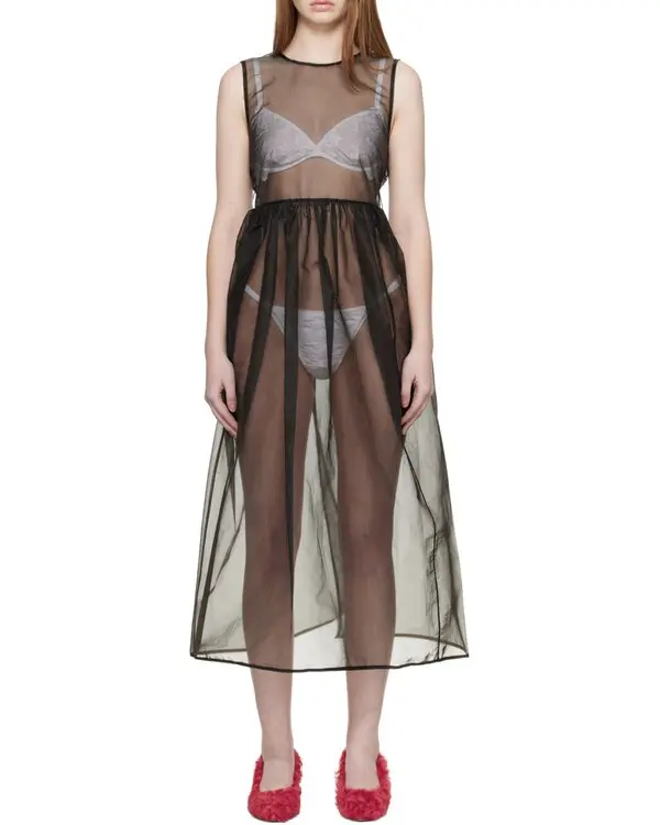 Cecilie Bahnsen Camilla Liquid Myrtia Midi Dress - Black
