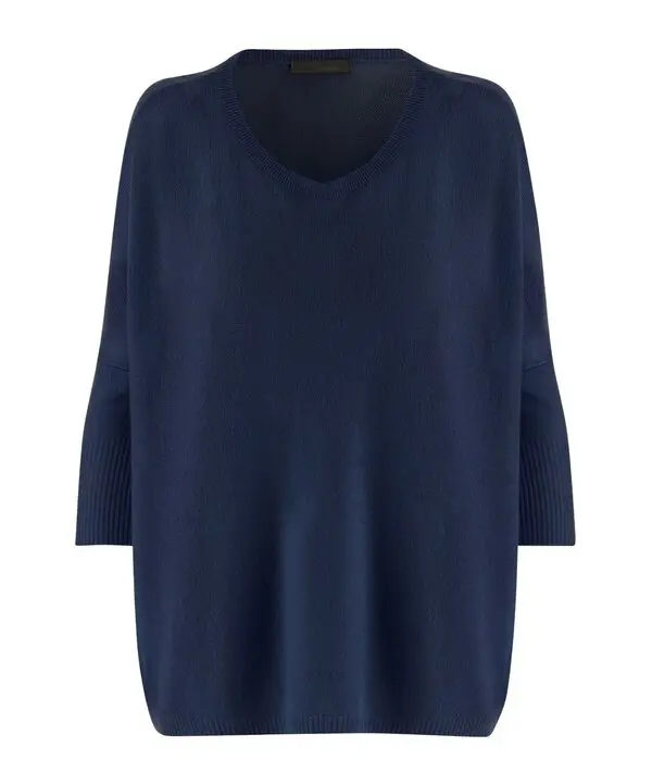 ALLUDE Cashmere V-neck Knitted Sweater - Blue