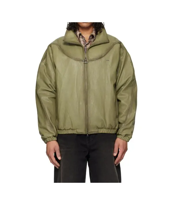 WOOYOUNGMI High-neck Zip-up Leather Jacket - Green