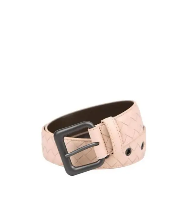 Bottega Veneta Woven Leather Belt With Buckle - Nude