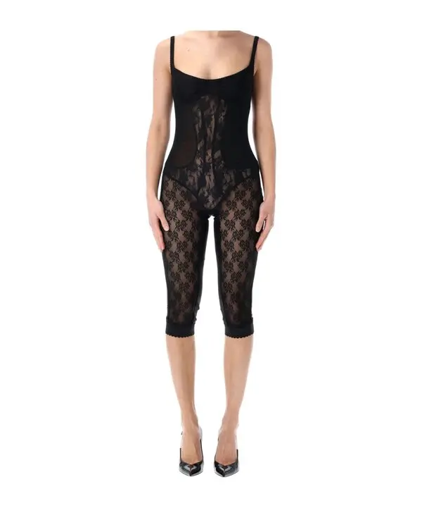 Attico Floral Lace Cropped Jumpsuit - Black