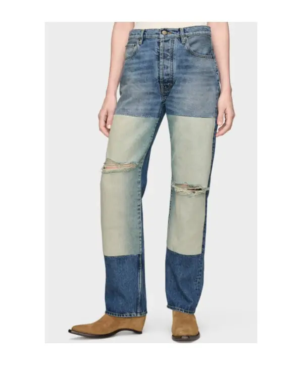 MAISON MARGIELA Paneled Straight Leg Jeans With Distressed Knee Slits