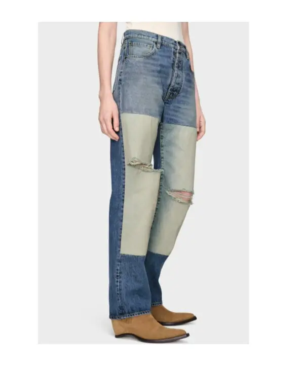 MAISON MARGIELA Paneled Straight Leg Jeans With Distressed Knee Slits