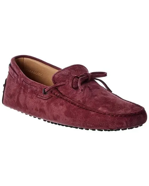 TOD'S Burgundy Suede Driving Loafers With Logo Detail - Red