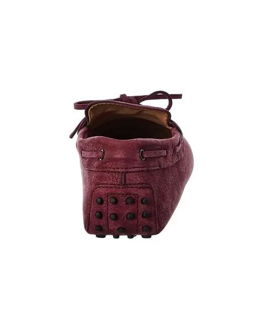 TOD'S Burgundy Suede Driving Loafers With Logo Detail - Red