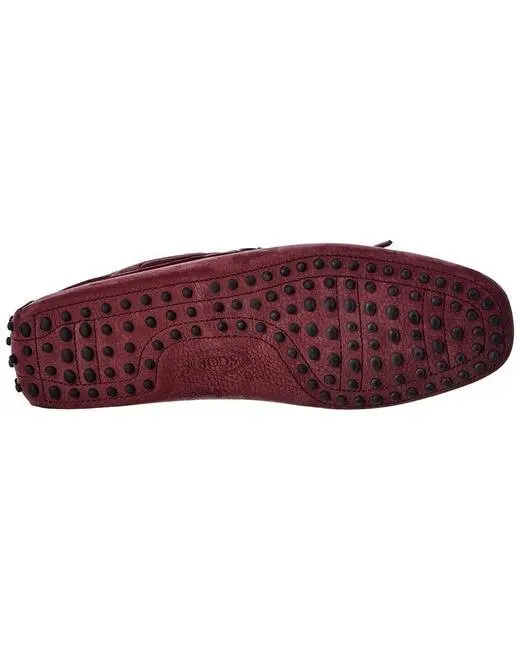 TOD'S Burgundy Suede Driving Loafers With Logo Detail - Red