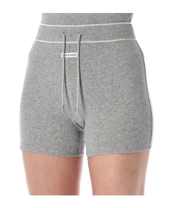 MARINE SERRE Ribbed Jersey Drawstring Mini Shorts - Grey