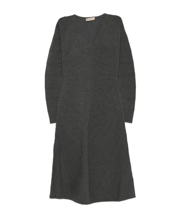 TWINSET Textured-knit V-neck Mini Dress - Black