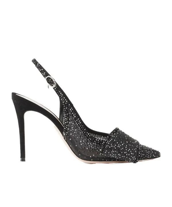 GIANVITO ROSSI 95 Crystal-embellished Organza Slingback Pumps