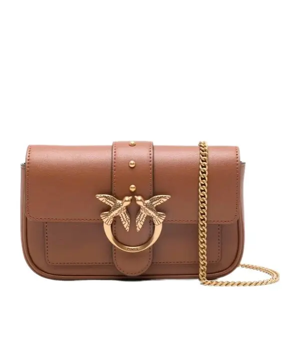 Pinko Love One Pocket Chain Linked Crossbody Bag - Brown