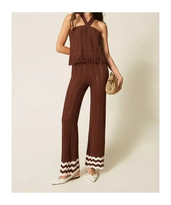 TWINSET Knitted Trousers With Tasseled Hem