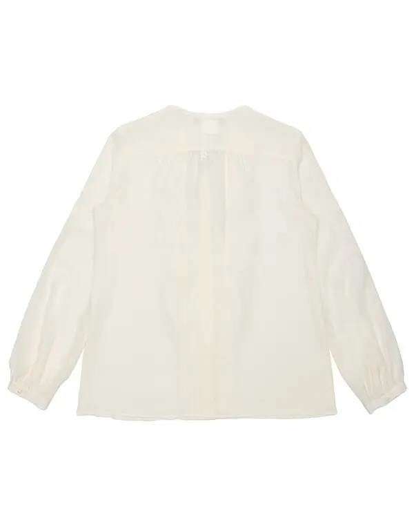 Max Mara Ruffled Round Neck Long Sleeve Top - White