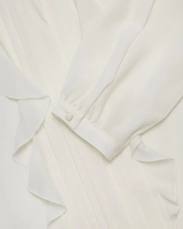 Max Mara Ruffled Round Neck Long Sleeve Top - White