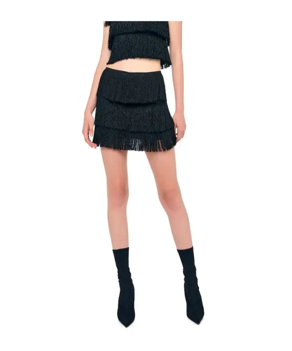 Norma Kamali Tiered Fringe Mini Skirt