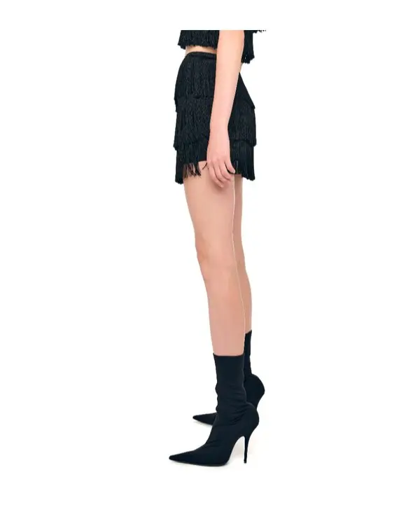 Norma Kamali Tiered Fringe Mini Skirt