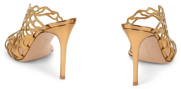 GIANVITO ROSSI Laser-cut Metallic Leather High Heel Mules