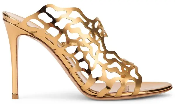 GIANVITO ROSSI Laser-cut Metallic Leather High Heel Mules