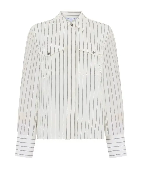 Veronica Beard Striped Pocket Long Sleeve Shirt