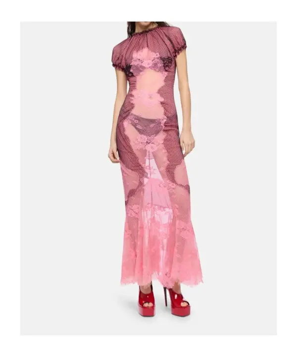 Attico Lace Midi Dress - Black/pink