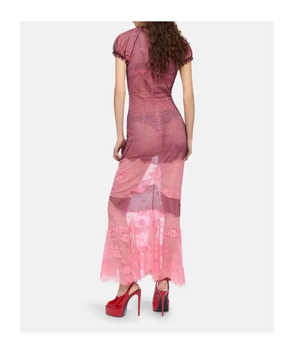 Attico Lace Midi Dress - Black/pink