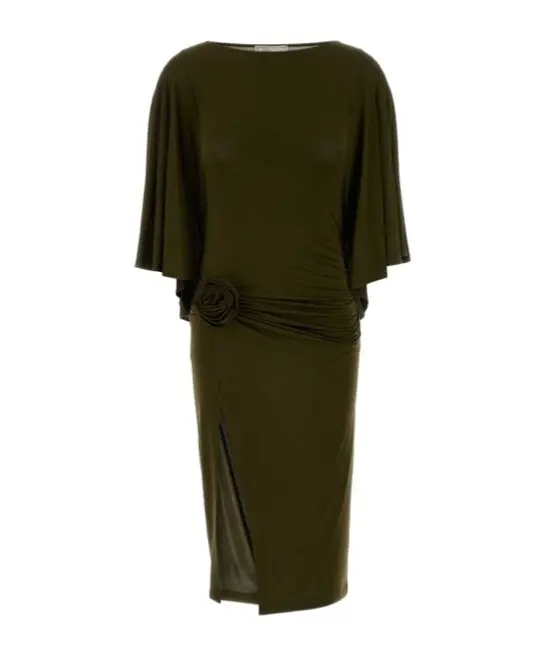 Blumarine Draped Jersey Midi Dress With Floral Detail