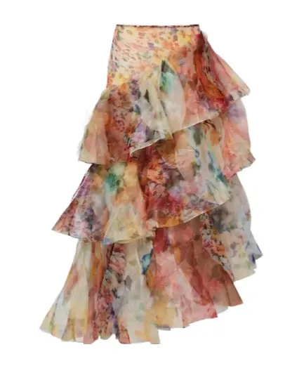 Zimmermann Luna Floral Ruffled Maxi Skirt - Brown