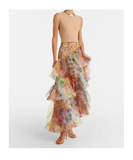 Zimmermann Luna Floral Ruffled Maxi Skirt