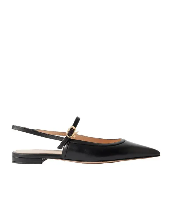 GIANVITO ROSSI Leather Mary Jane Slingback Flats - Black