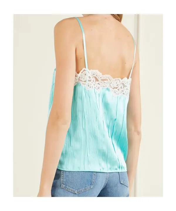 Chloé Lace-trimmed Crinkled Silk-satin Top
