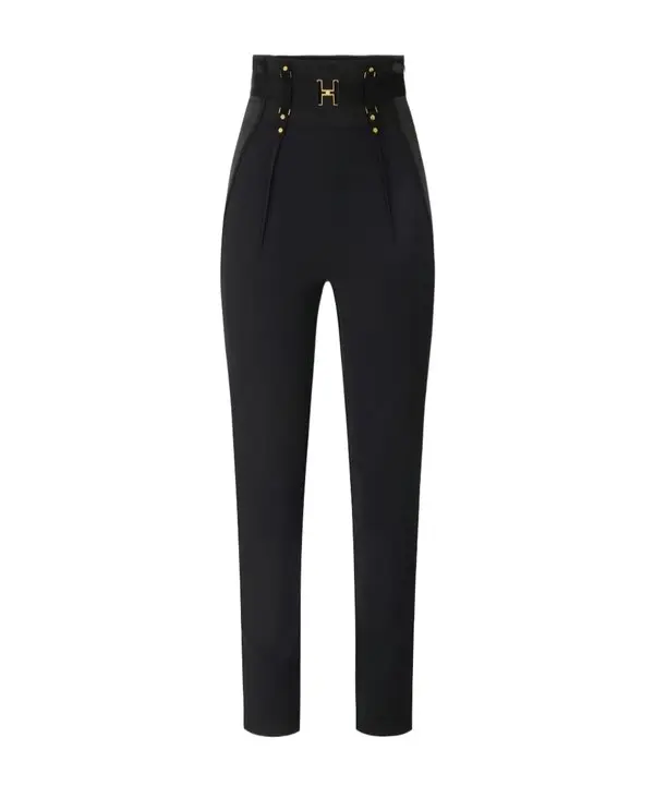 Elisabetta Franchi High-waisted Tailored Trousers With Satin Inserts And Logo Belt